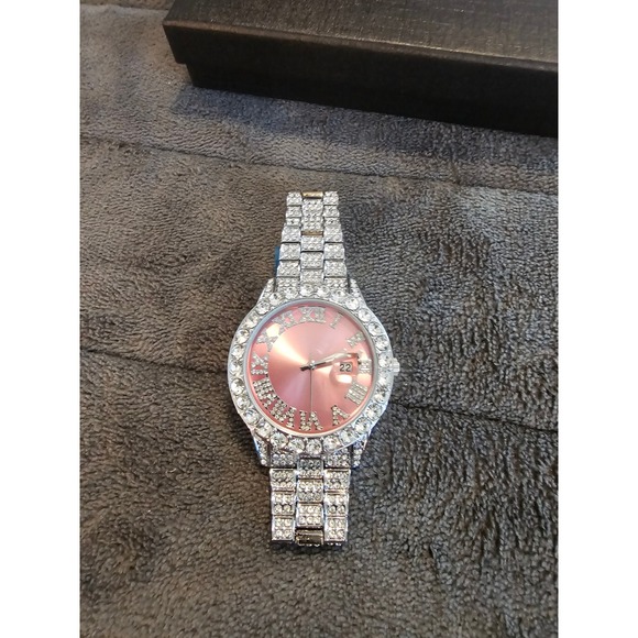 The Unbranded Brand | Accessories | Pink Dial Crystal Encrusted Silver ...